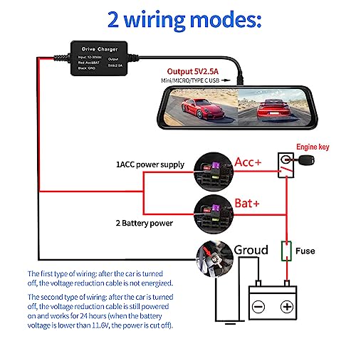 Car Dash Camera Power Cord, Convenient Operation Durable Wide Applicability Dash Cam Hardwire Kit Safe To Use For Mirror Cam(MICRO)