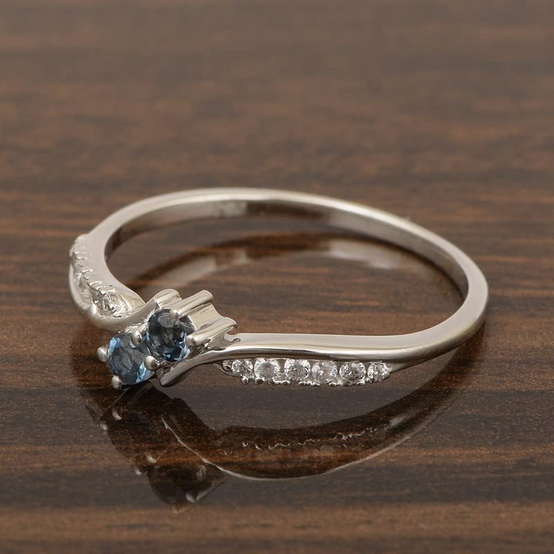 Cluster Ring, 925 Sterling Silver Round 0.20 Ctw Natural Choice Gemstone Women Engagement Ring London Blue Topaz, 7