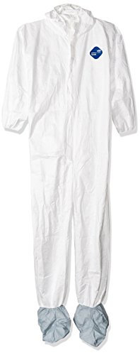 DuPont unisex-adult TY122S Disposable Elastic Wrist, Bootie & Hood White Tyvek Coverall Suit 1414, Large