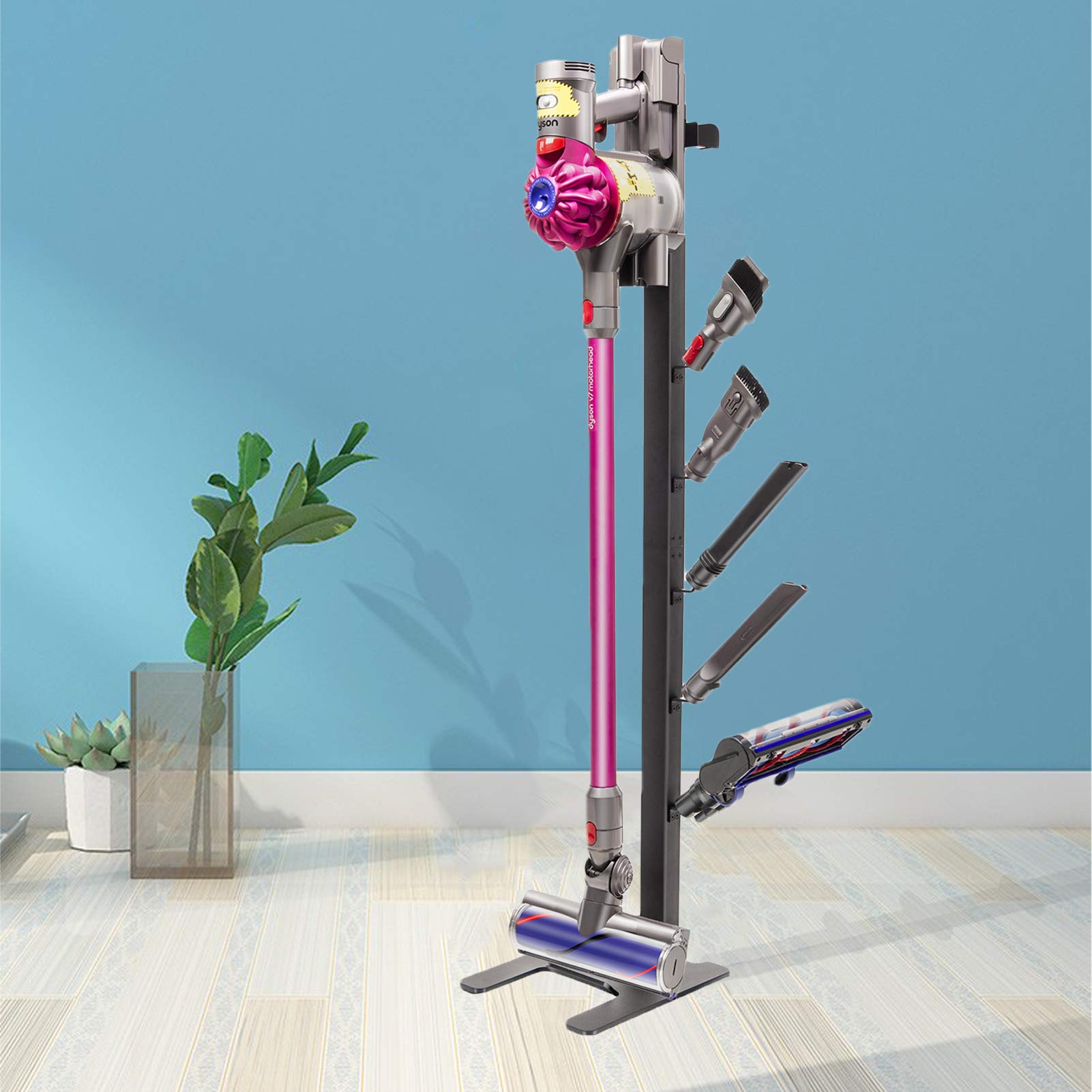 BRIGHTSHOW [2023 Upgrade] Vacuum Stand, Storage Stand Docking Station Stable Metal Accessories Storage Bracket Holder for Dyson Handheld V15 Detect V11 V10 V8 V7 V6 Cordless Vacuum Cleaners (Black)