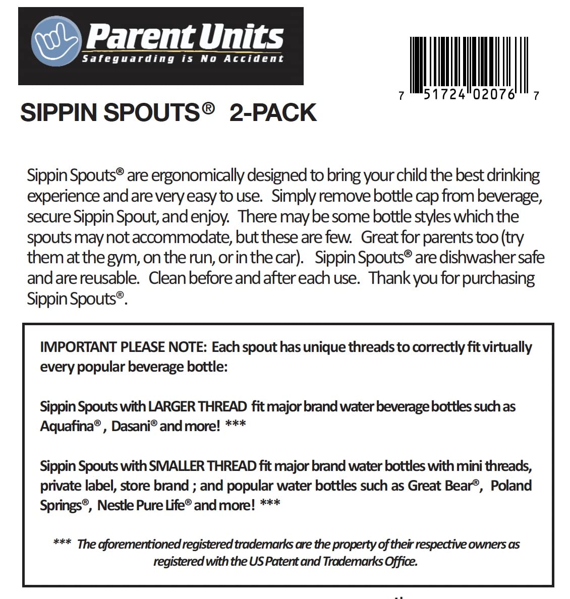 Parent Units New Sippin' Spout, Colors may vary 2 Count (Pack of 1)
