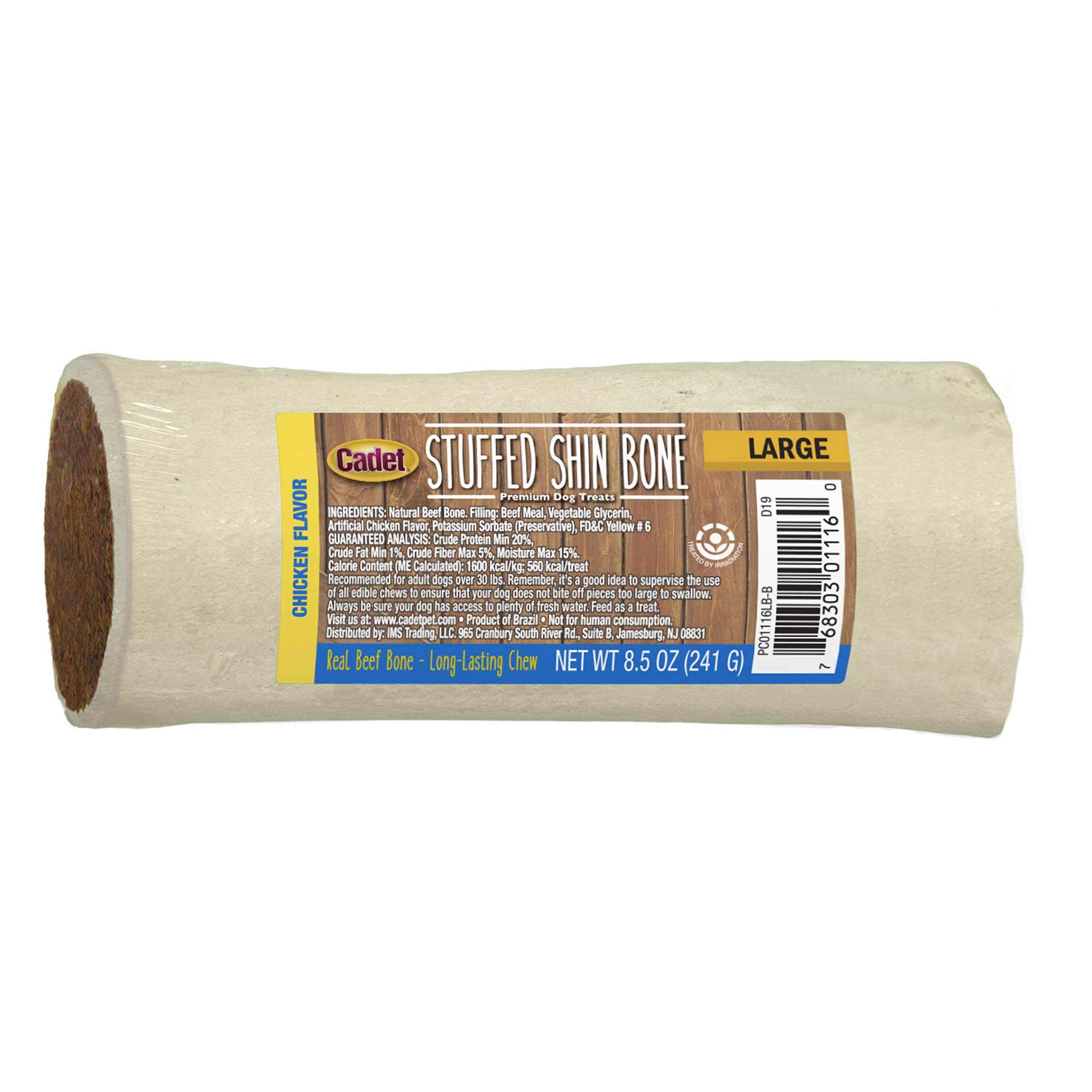 Cadet Stuffed Shin Bone - Highly Digestible, High Protein, Long-Lasting Dog Chew Bone for Aggressive Chewers, Supports Dental Health, - Chicken Flavor, Large (1 Count)