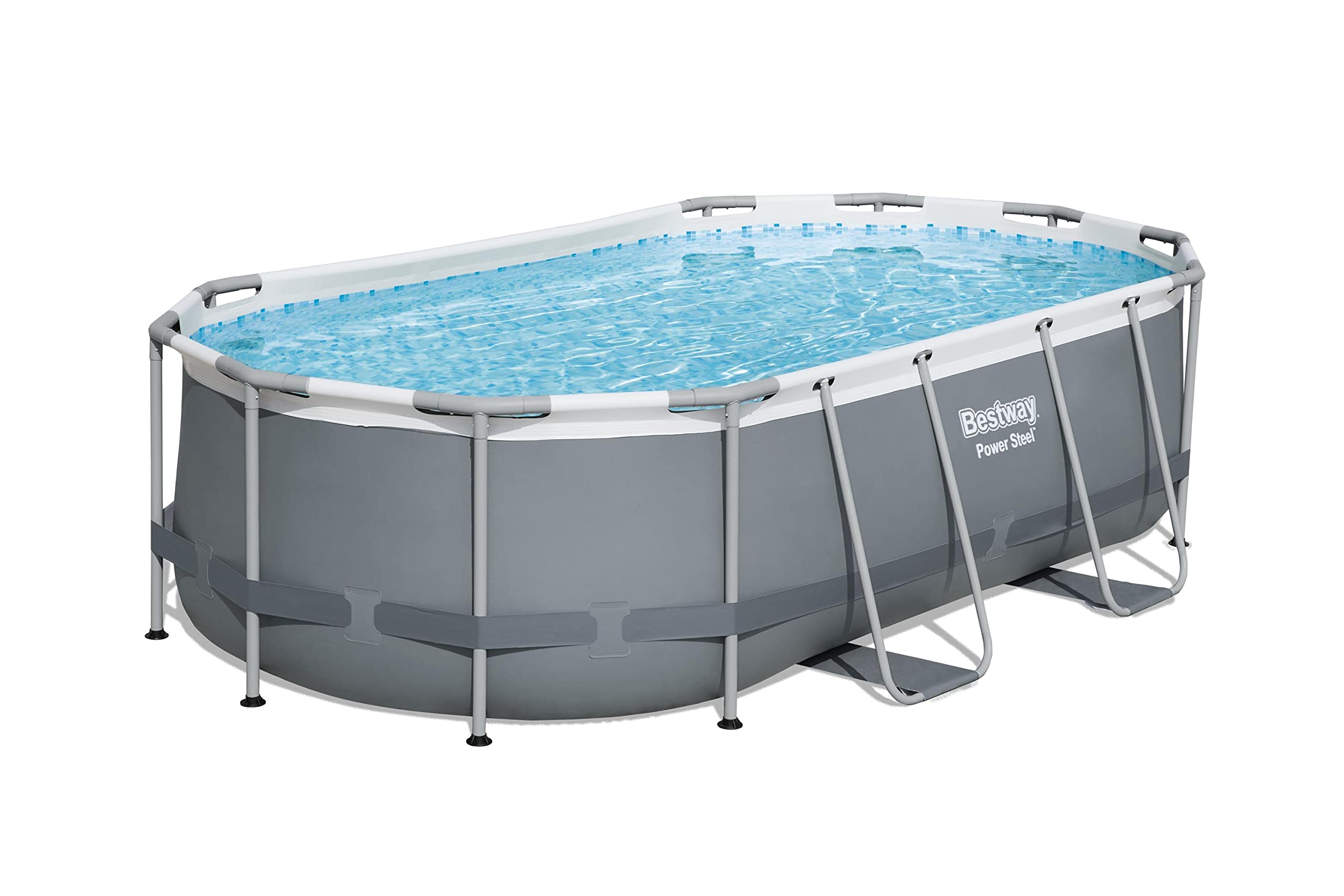 Bestway Power Steel 14' x 8'2" x 39.5" Oval Above Ground Pool Set | Includes 530gal Filter Pump, Ladder, ChemConnect Dispener and Poolmaster 22211 Smart Test 4-Way Pool and Spa Test Strips - 50ct
