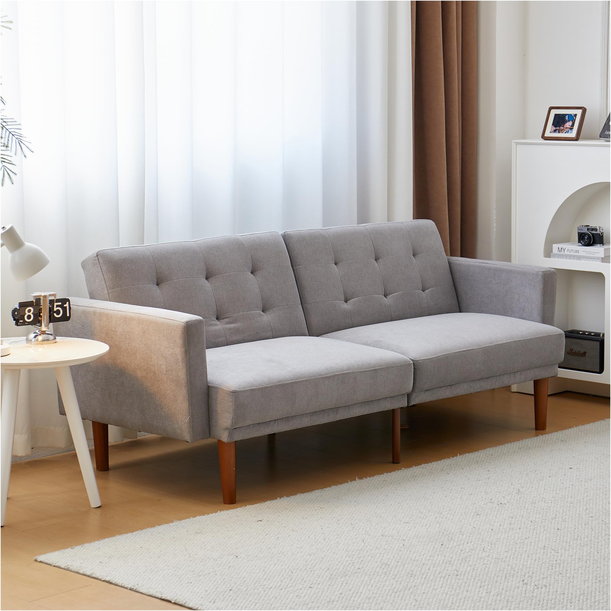 DIYART 76'' Futon Sofa Bed, Convertible Sleeper Couch Bed, 3 Seater Sleeper Sofa with Adjustable backrest, Loveseat Sofa, Futon Couches for Living Room, Brown Faux Leather