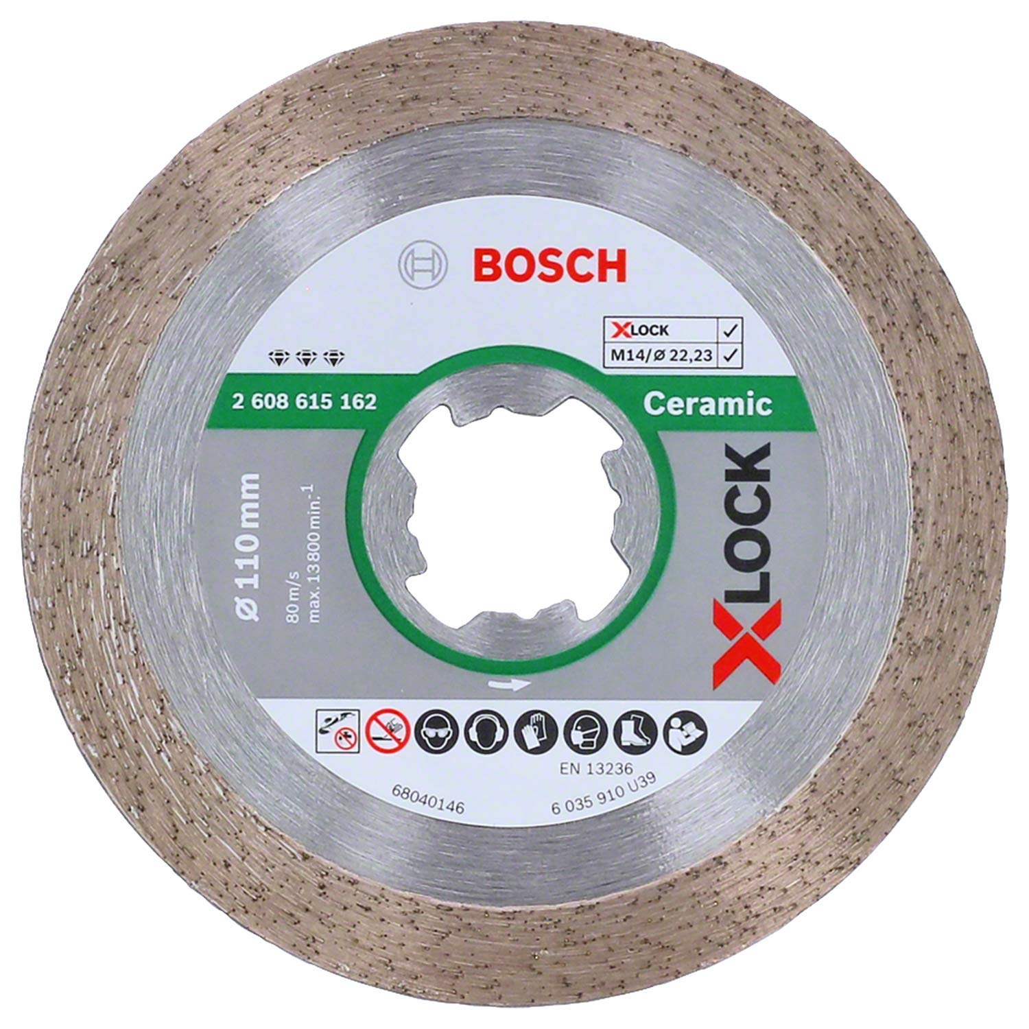 Bosch Professional 2608615162 Diamond Cutting Disc Best for Ceramic X-Lock Diameter 110 mm Bore Diameter 22.23 mm Cutting Width 1.8 mm