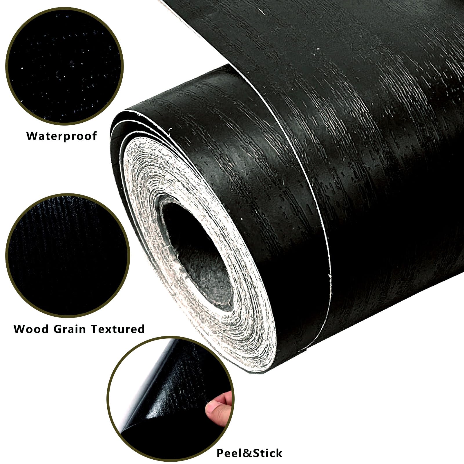 DESOMINOR 32FT Black Border Peel &Stick Black Wood Grain Wallpaper Border Removable Waterproof Bathroom Mirror Frame Sticker,3.94 Inches by 32.8 Ft