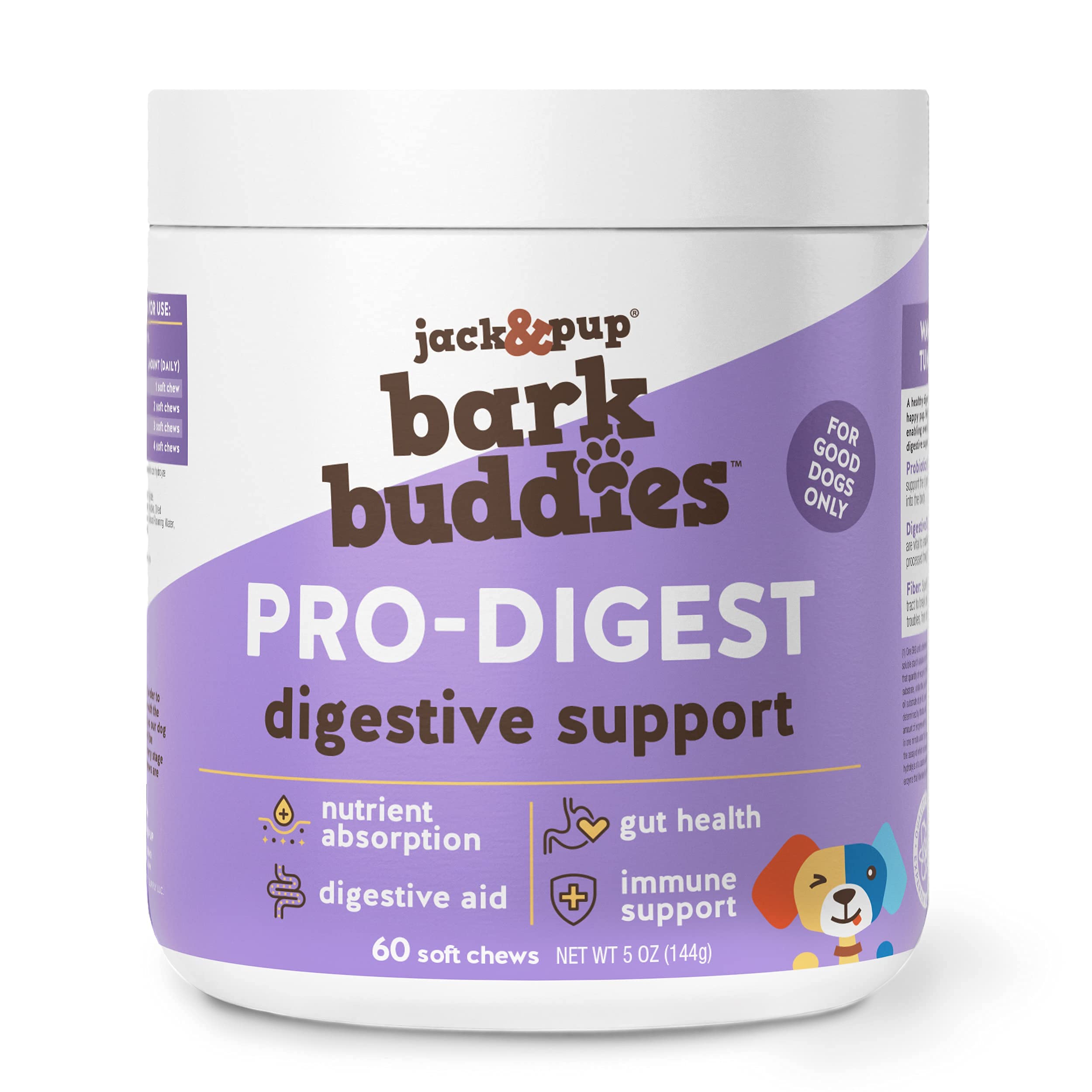 Jack&Pup Bundle - Bully Sticks + Pro-Digest Supplements | 6-Inch Odor Free [Thick Size] Bully Sticks (5 Pack) | Pro-Digest Probiotics for Dogs (60 Chews)