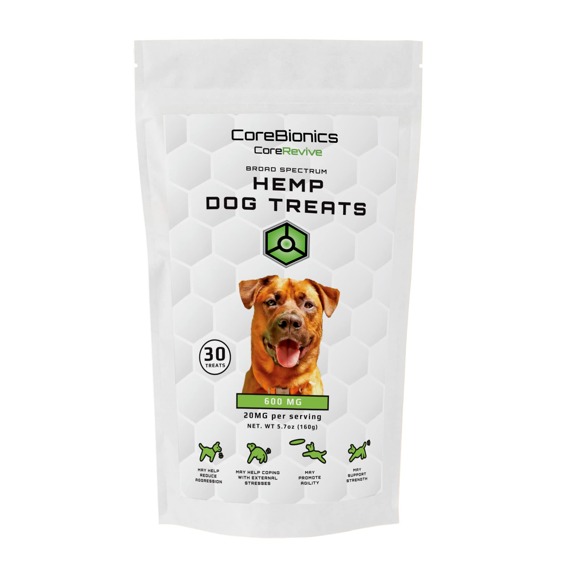 CoreBionics Premium Hemp Dog Treats - 600mg (30ct) - Support for Joint Flexibility and Mobility, Nervousness, Hyperactivity and Environmentally-Induced Stress