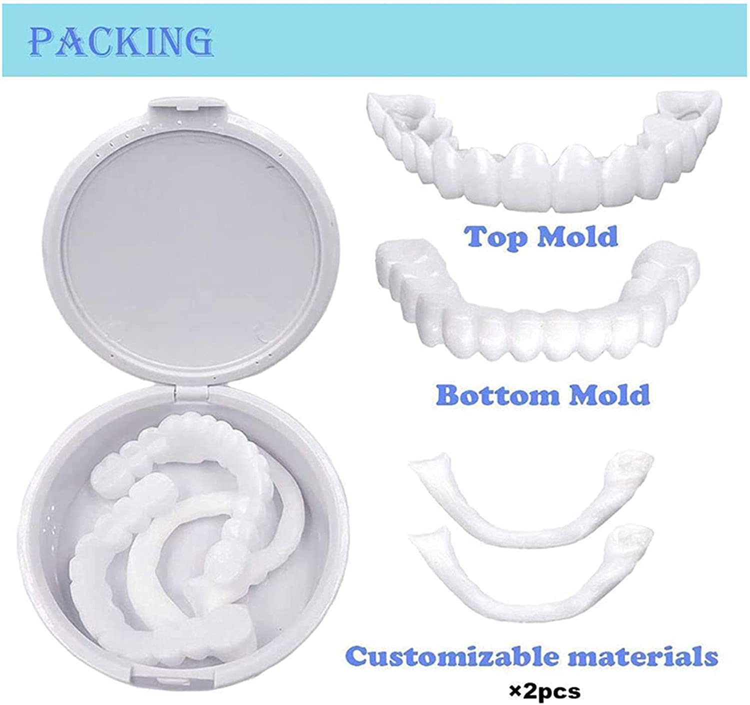 daliwan Dentures Veneers Fake White Teeth with Teeth, Veneers Dentures Socket for Women and Men, Dental Veneers for Temporary Tooth Repair, 2.0 Count