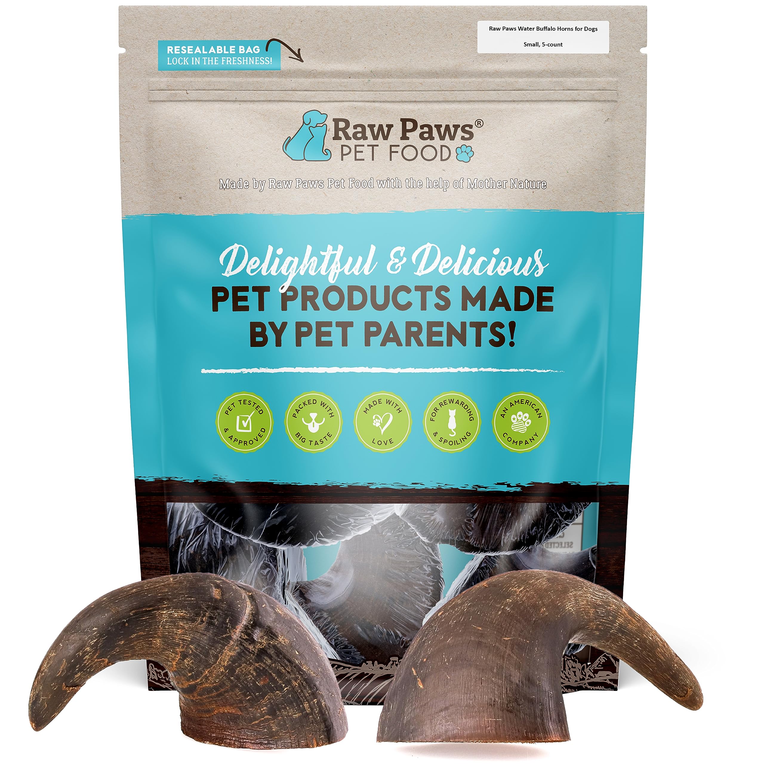 Raw Paws Water Buffalo Horns for Dogs, Small 5-ct - Natural Bull Horns for Dogs - Dog Bones for Aggressive Chewers - Dog Chew Horn - Dog Horn Chew for Small Dogs - Horn Dog Chew for Puppies