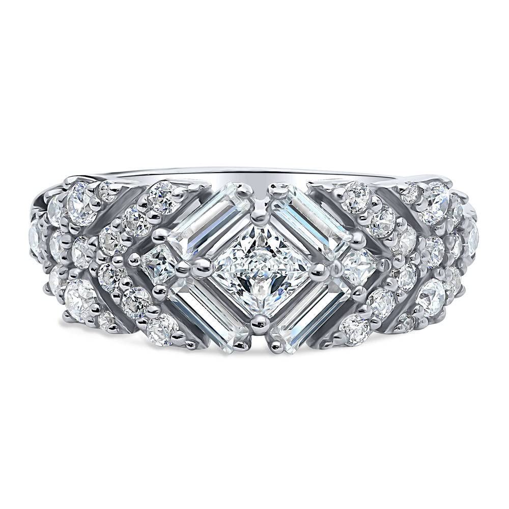 BERRICLE Sterling Silver Bar Cubic Zirconia CZ Art Deco Fashion Ring for Women, Rhodium Plated Size 8