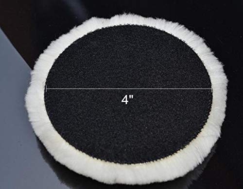 INZOEY Sheepskin Wool Polishing Pad 4 Inches Soft Buffing Pads with Hook and Loop Back Wool Cutting Pad for Car, Furniture, Glass and So On (Pack of 10)