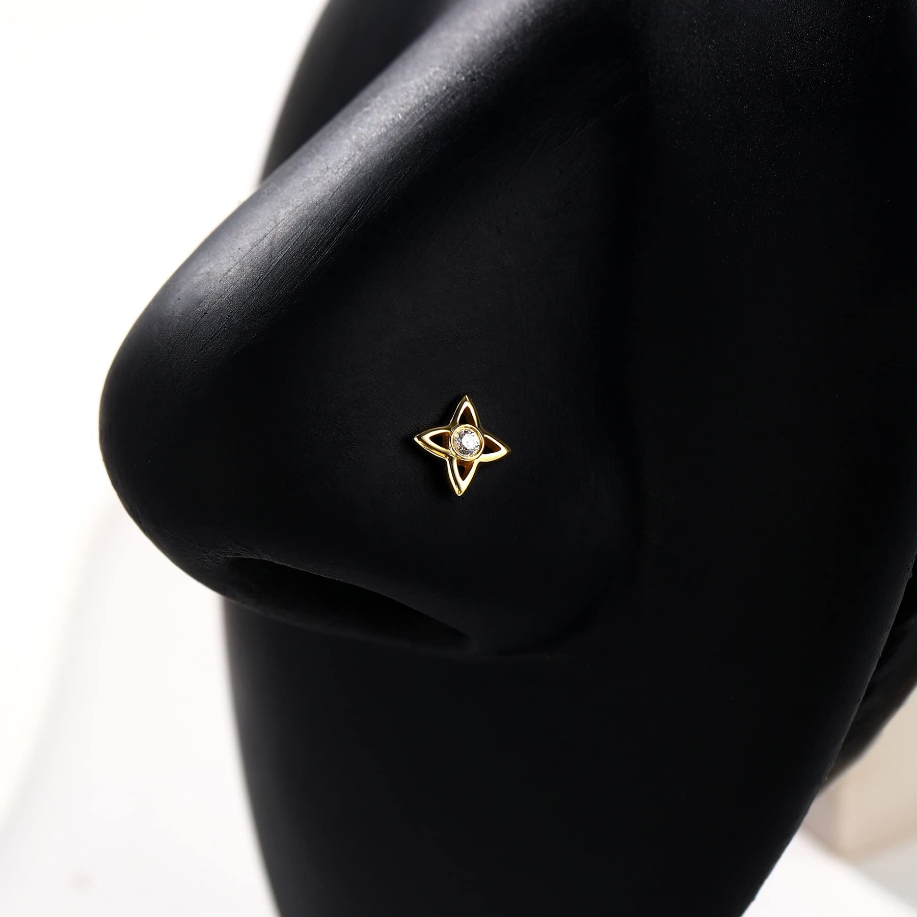 CM Crareesi Mania 14K Gold Nose Ring 20Gauge Nose Rings Nose Piercing Jewelry L Shaped Nose Rings Solid Yellow Gold Nose Studs Real Gold Nose Ring Stud