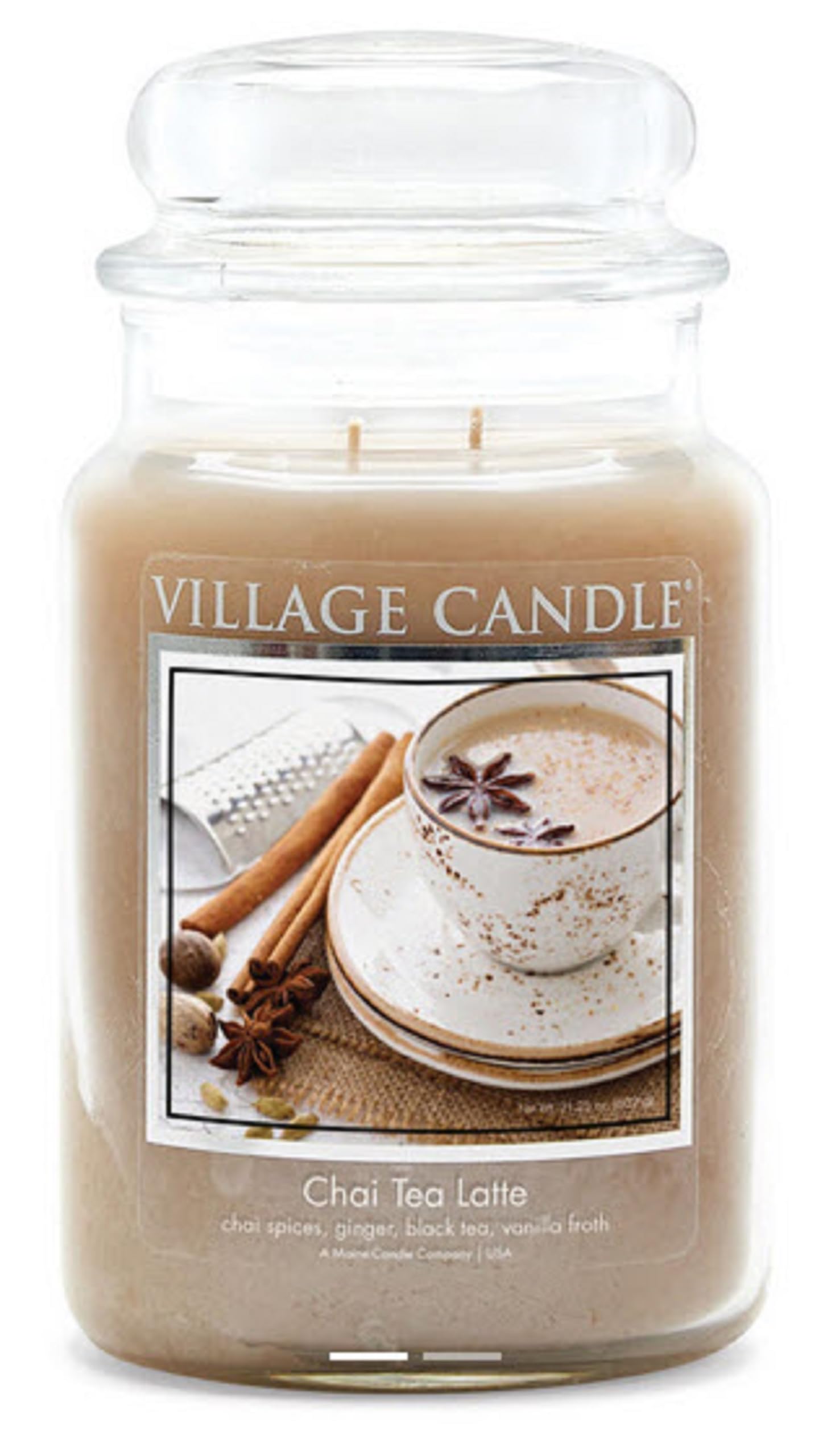 Village Candle Chai Tea Latte, Large Glass Apothecary Jar, Scented Candle 21.25 oz