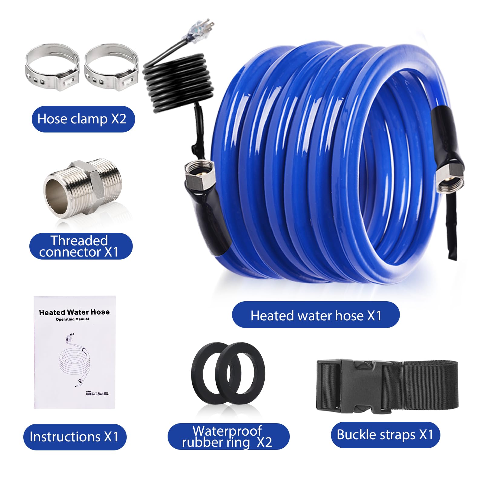 Bipeoo 15FT 30FT Heated Water Hose for Rv,-45 ℉ Antifreeze Drinking Garden Water Hose with Energy Saving Thermostat,1/2" Inner Diameter Rv Accessories-Lead and BPA Free