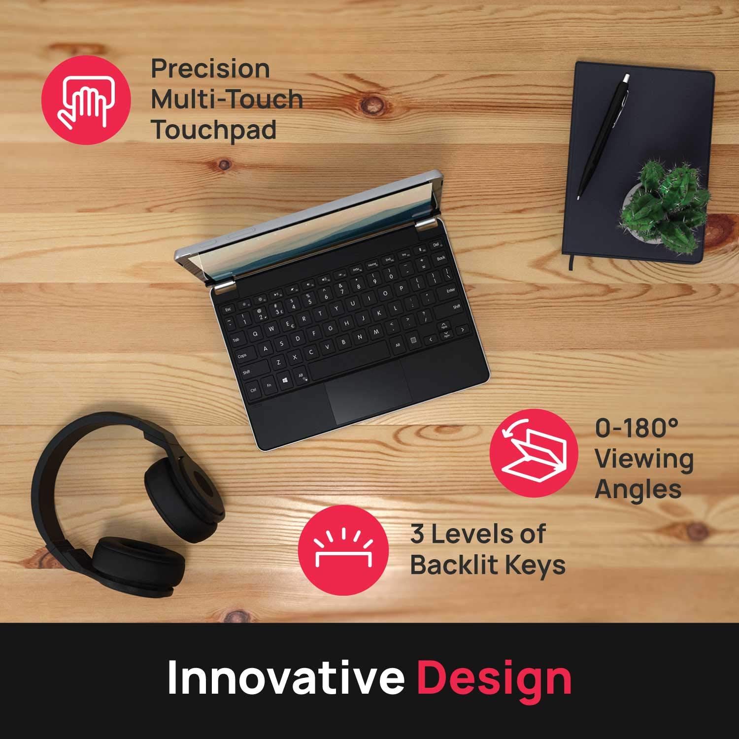 Brydge 10.5 Go+ Wireless Keyboard with Precision Touchpad Compatible with Microsoft Surface Go 1 & 2, Designed for Surface (Silver)