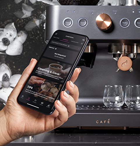 Café Bellissimo Semi Automatic Espresso Machine + Milk Frother | WiFi Connected| Built-In Bean Grinder, 15-Bar Pump & 95-Ounce Water Reservoir | Matte Black, C7CESAS3RD3