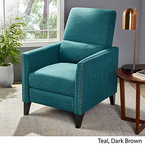 Great Deal Furniture Alexis Contemporary Fabric Push Back Recliner, Teal