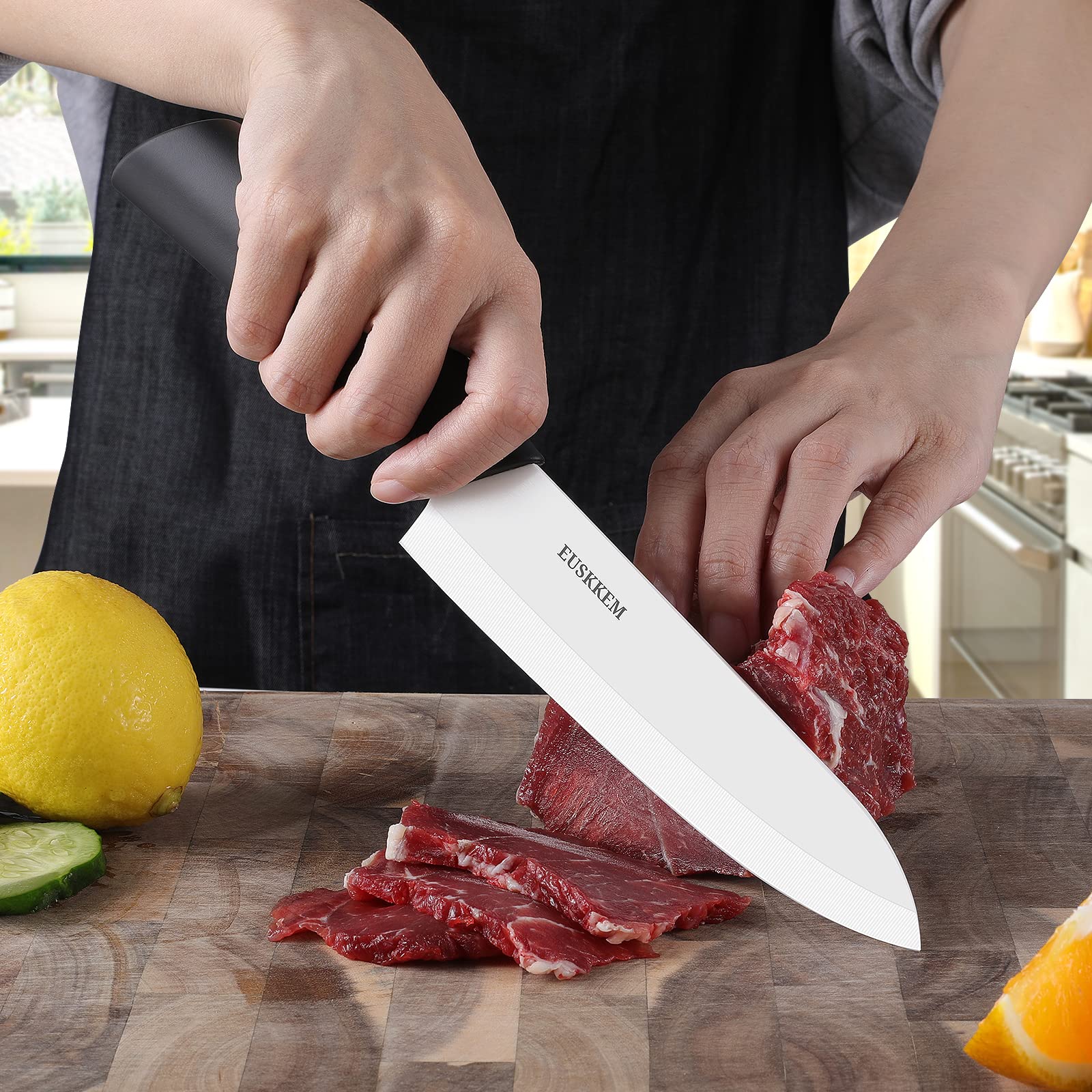 Ceramic Knife, Kitchen Ceramic Knife Set Including Chef's Knife, Utility Knife, Fruit Knife, Paring Knife, Peeler (5 Pieces)(white)