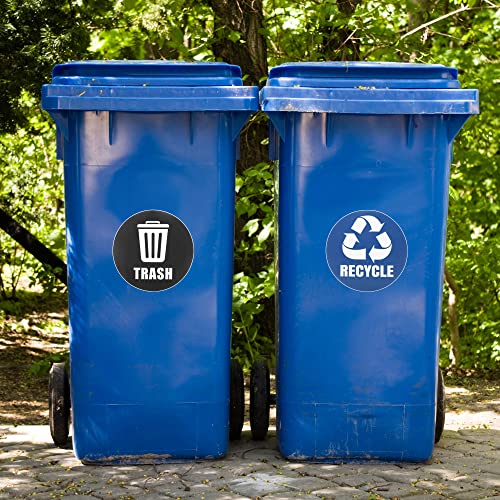 M METERXITY 6 Pack Recycle Sticker - Home Trash Can Labels, Strong Adhesion & Smooth Surface, Apply to Kitchen/Garden Trash Bin (5 Inch, White on Blue)