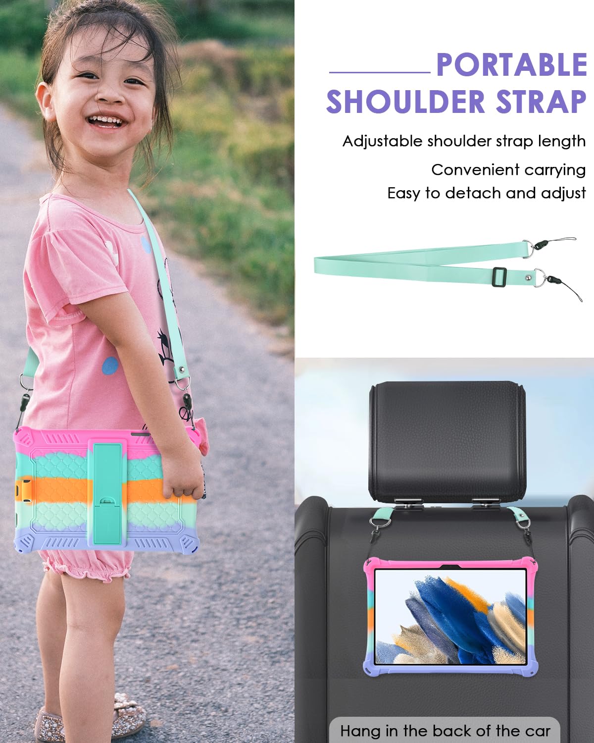 DETUOSI for Galaxy Tab A8 10.5 Case, Soft Silicone Lightweight Protective Smart Cover Case for Galaxy Tab A8 10.5 inch 2022 SM-X200/X205/X207 with Shoulder Strap & Stylus Pen, Dazzling Pink