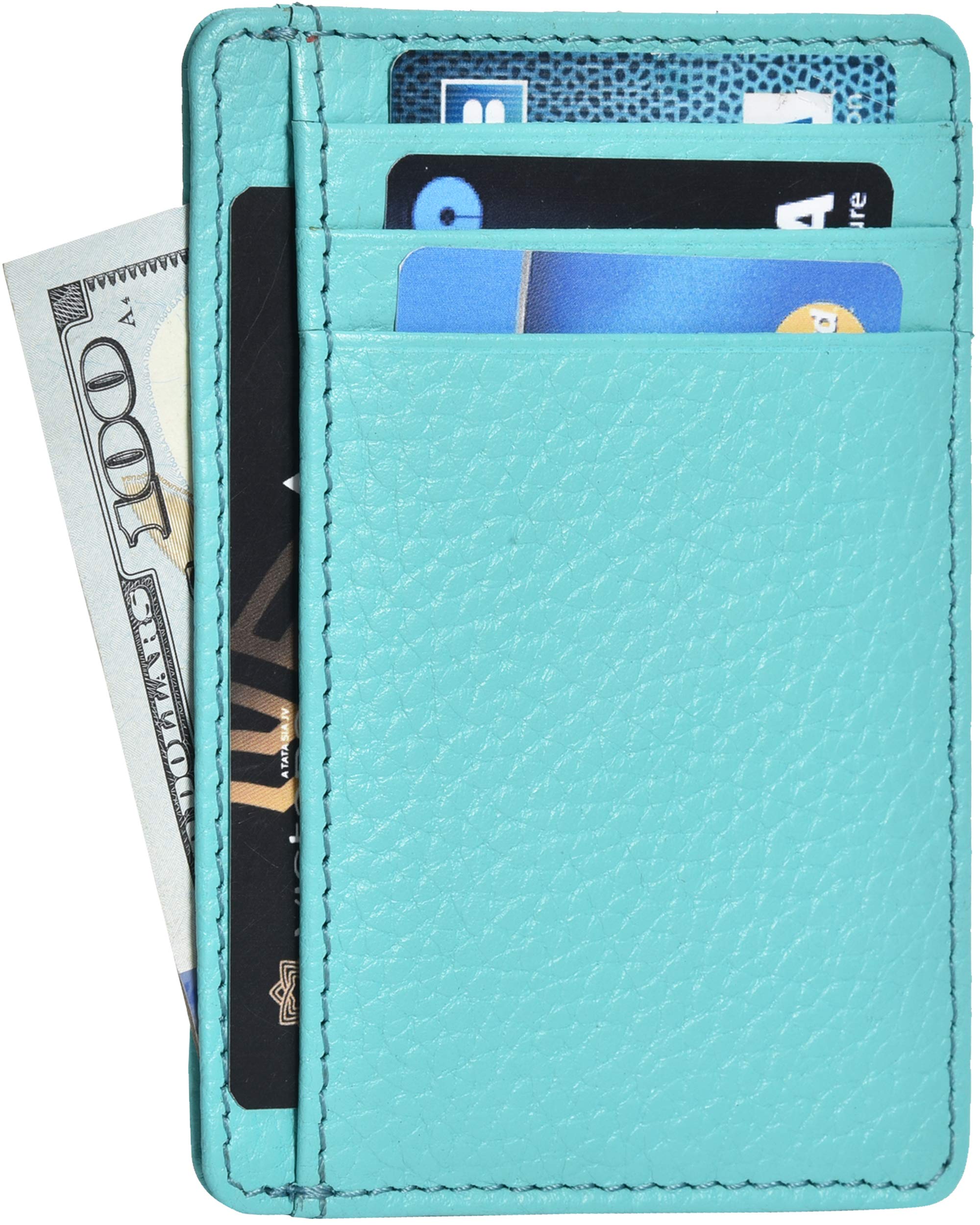 Leather Minimalist Wallet for Men & Women RFID Front Pocket Leather Card Holder Wallets (Light green, Small)