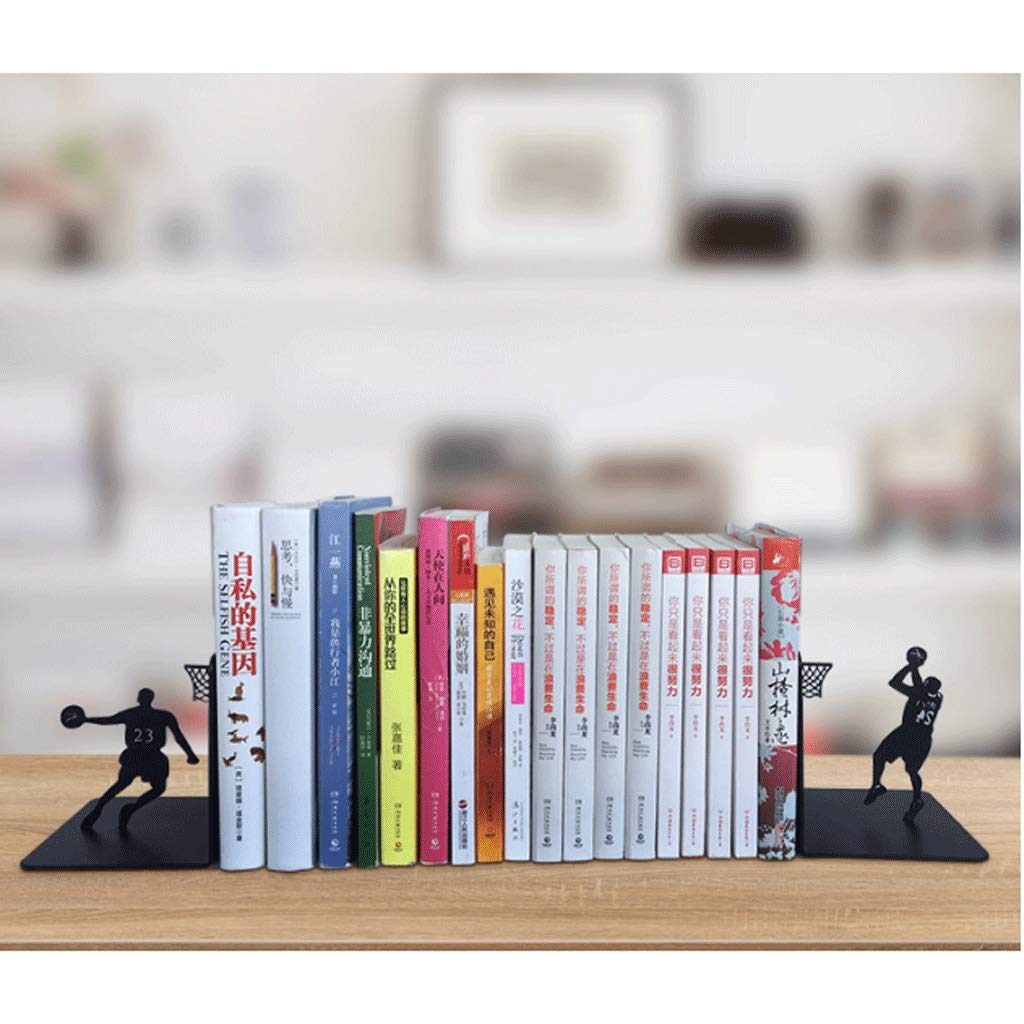 Book Ends Creative Basketball Metal Bookends Book Holder Stand Simple Playing Basketball Book Ends, Students Boy Birthday Gift Bookends Books Support (Color : Black, Size : A)