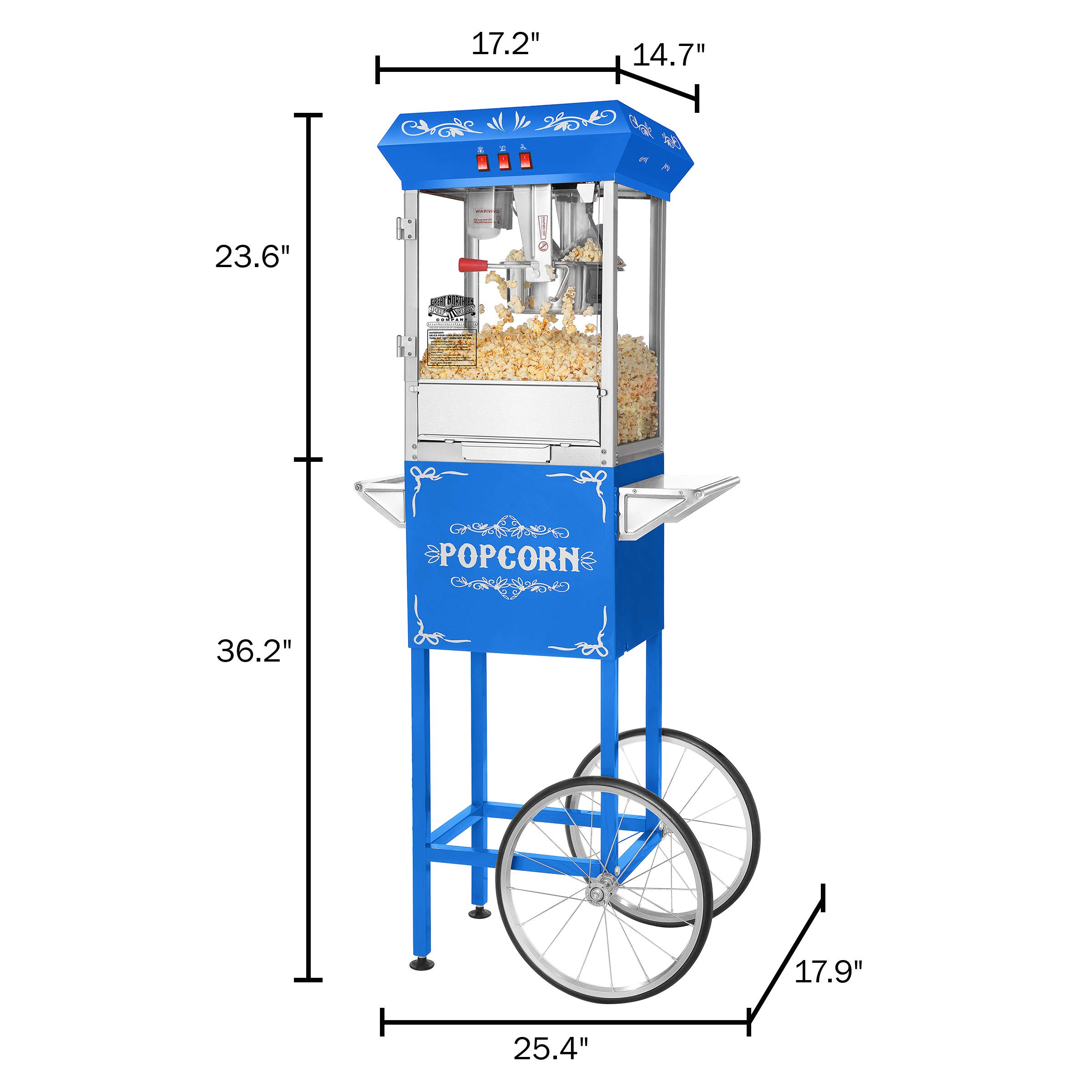 Great Northern Popcorn 738560NWJ Foundation Popcorn Machine with Cart, 8oz, Blue