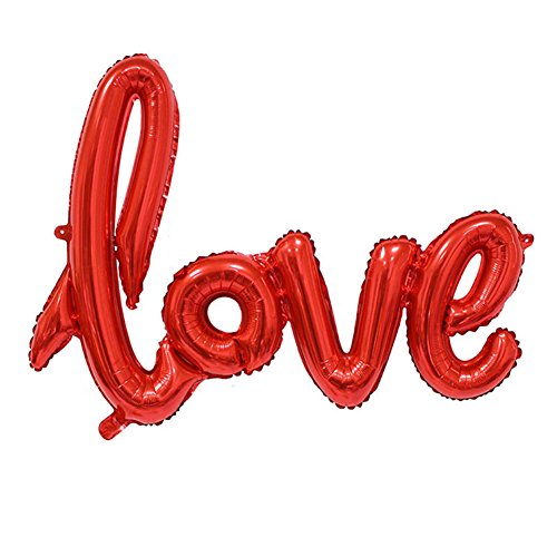 WULEEUPER Love Balloon Banner 42.5 Inches Handwriting Letter Giant Celebration Balloon Romantic Wedding Bridal Shower Anniversary Engagement Party Decoration (Red)