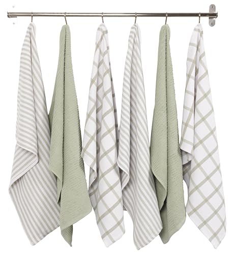 KAF Home Premium Kitchen Towels (18" x 28"), Large 100% Cotton, Flat & Terry Absorbent Dish Towel Set (Sage, 6 Pack)