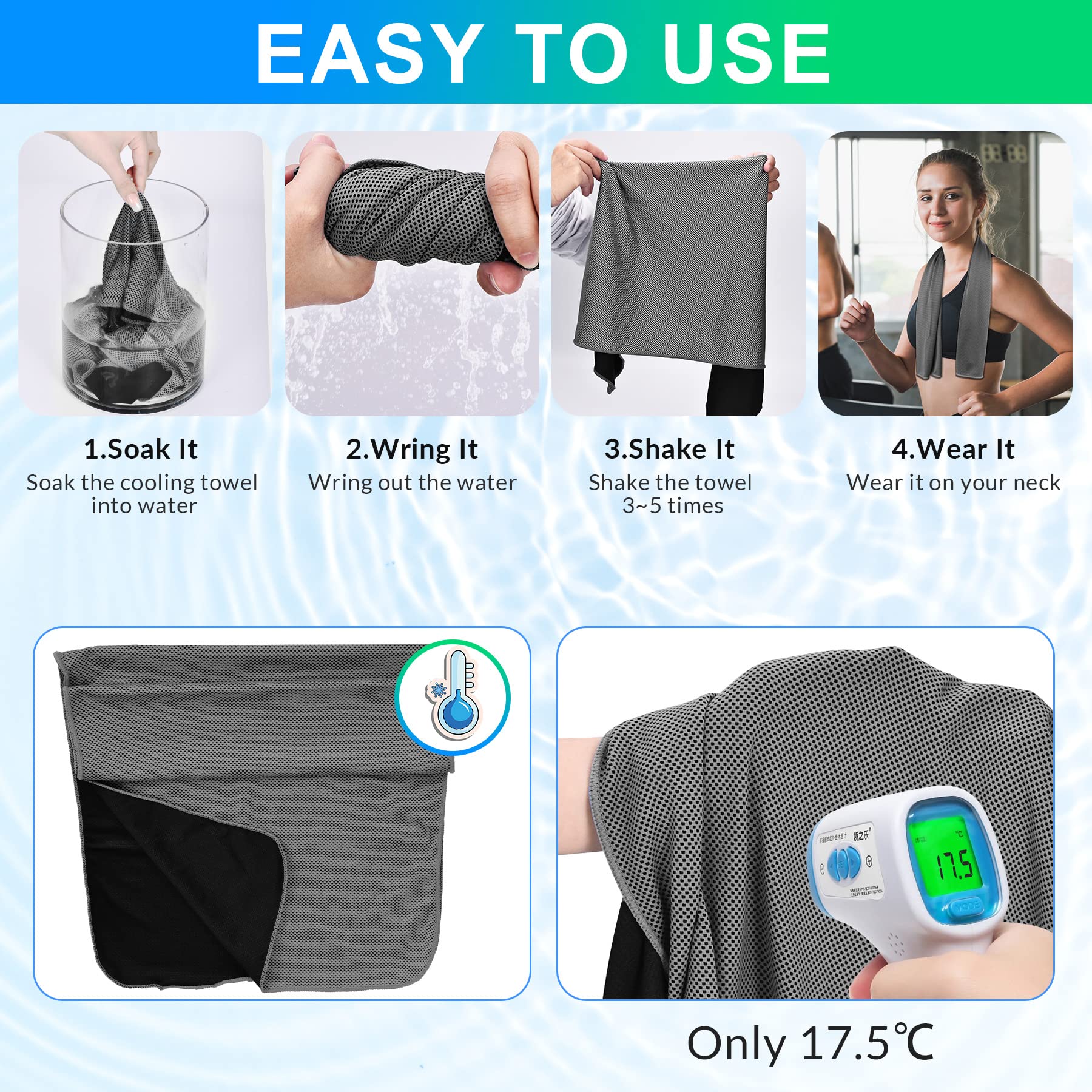 Cooling Towel 4 Pack (40”×12”), Ice Towels for Neck and Face,Soft Breathable Chilling Towel,Microfiber Towel for Disney, Yoga,Golf, Gym,Camping,Running