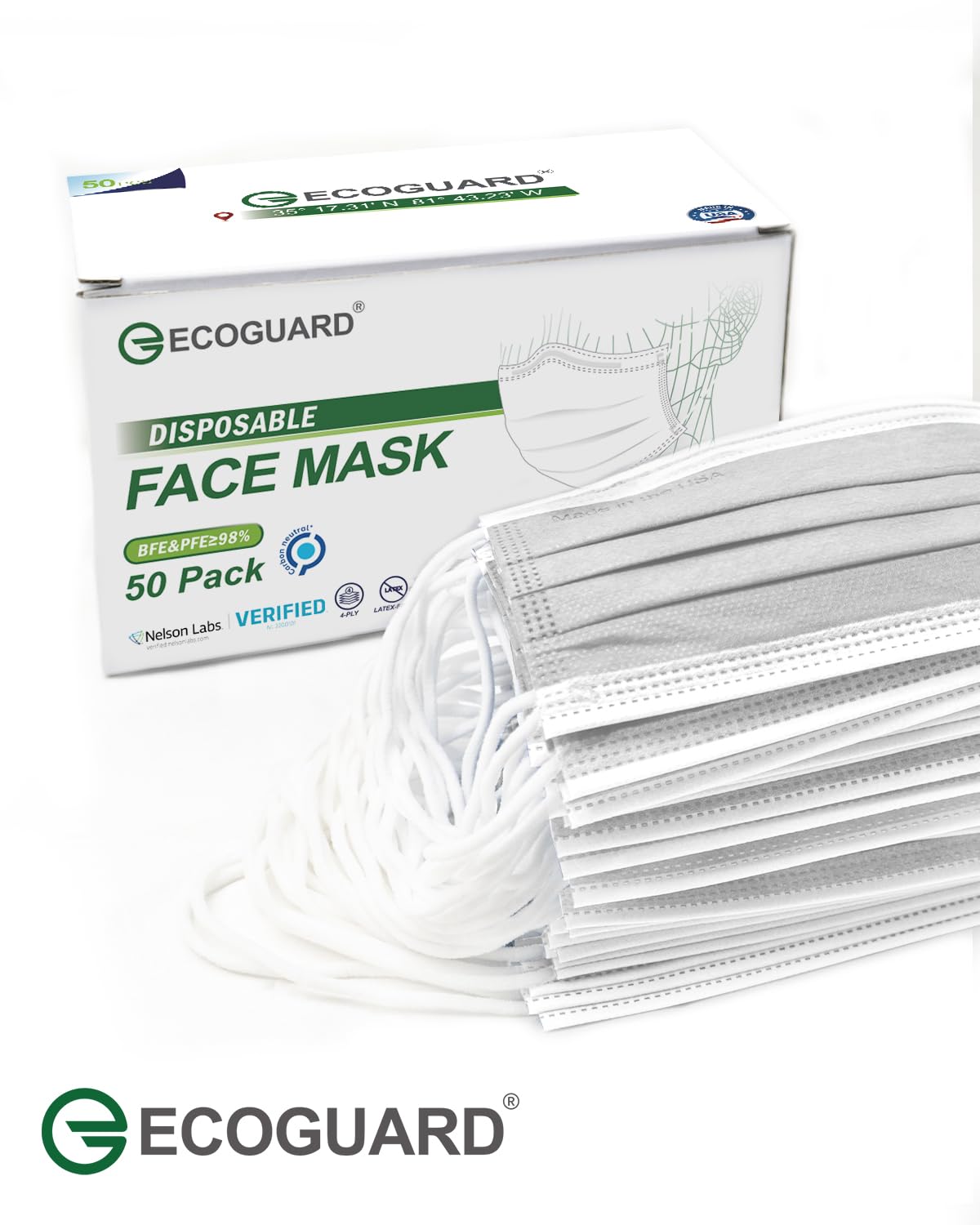 EG EcoGuard Face Masks Made in USA - Multicolor Disposable Mask for Adults Community - 4 Ply ASTM Level 3 with Elastic Earloop & Adjustable Nose Wire Breathable - FSA & HSA Eligible - 5 Color 50 Count