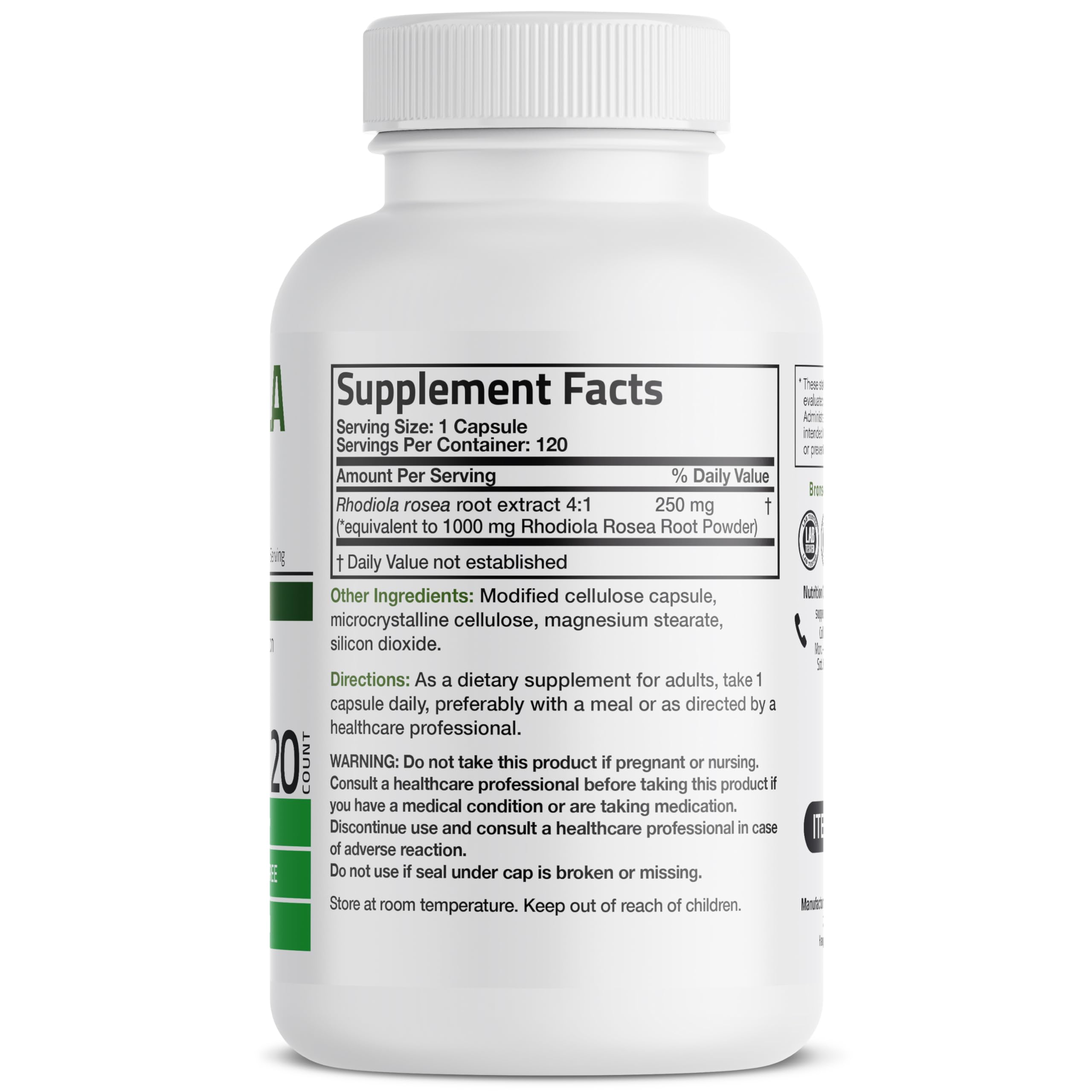 Bronson Rhodiola Rosea Vegetarian Capsules - Adaptogenic Herb - Brain, Stress & Mood Support - Non-GMO, 120 Count