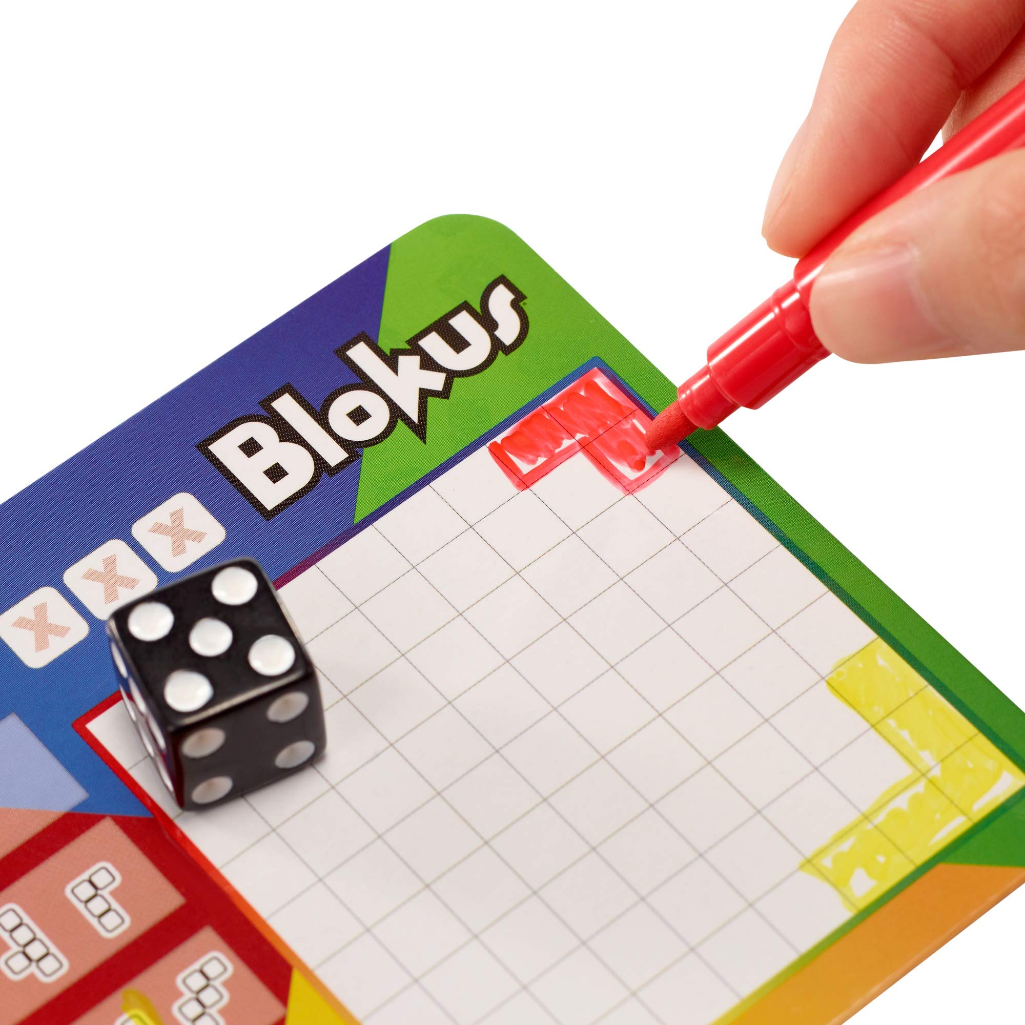 Mattel Games Blokus Roll & Write Family Dice Game with 4 Dice, 4 Dry Erase Boards and 4 Markers, Makes a Great Gift for 7 Year Olds and Up