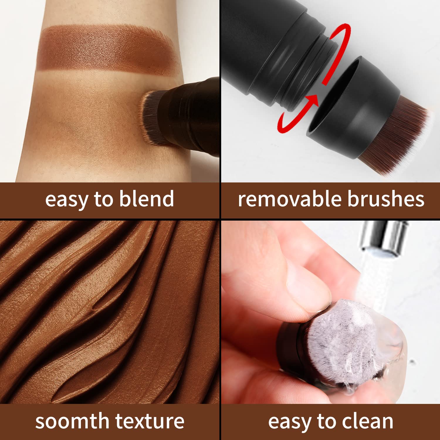 Contour Highlighter Stick Kits,DE’LANCI 2 PCS Cream Contour Highlighter Sticks with Brush,Moisturize Highlighter and Bronzer Stick For Brown Dark Black Skin Tone Women, Face Illuminator Shade Makeup