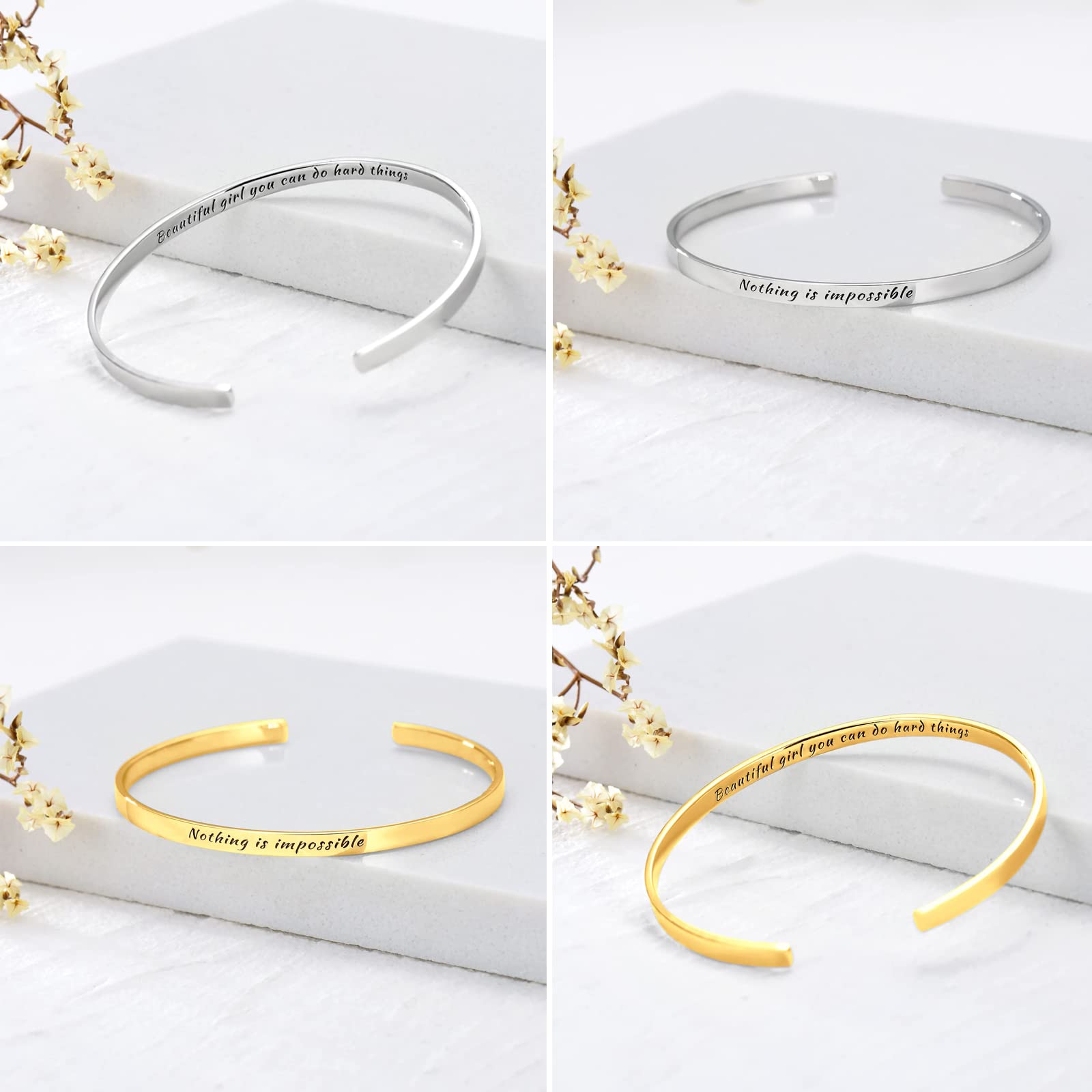 PDTJMTG Personalized Bracelet for Women Sterling Silver Custom Text Bangle Bracelet Gift (Silver, Sterling Silver)
