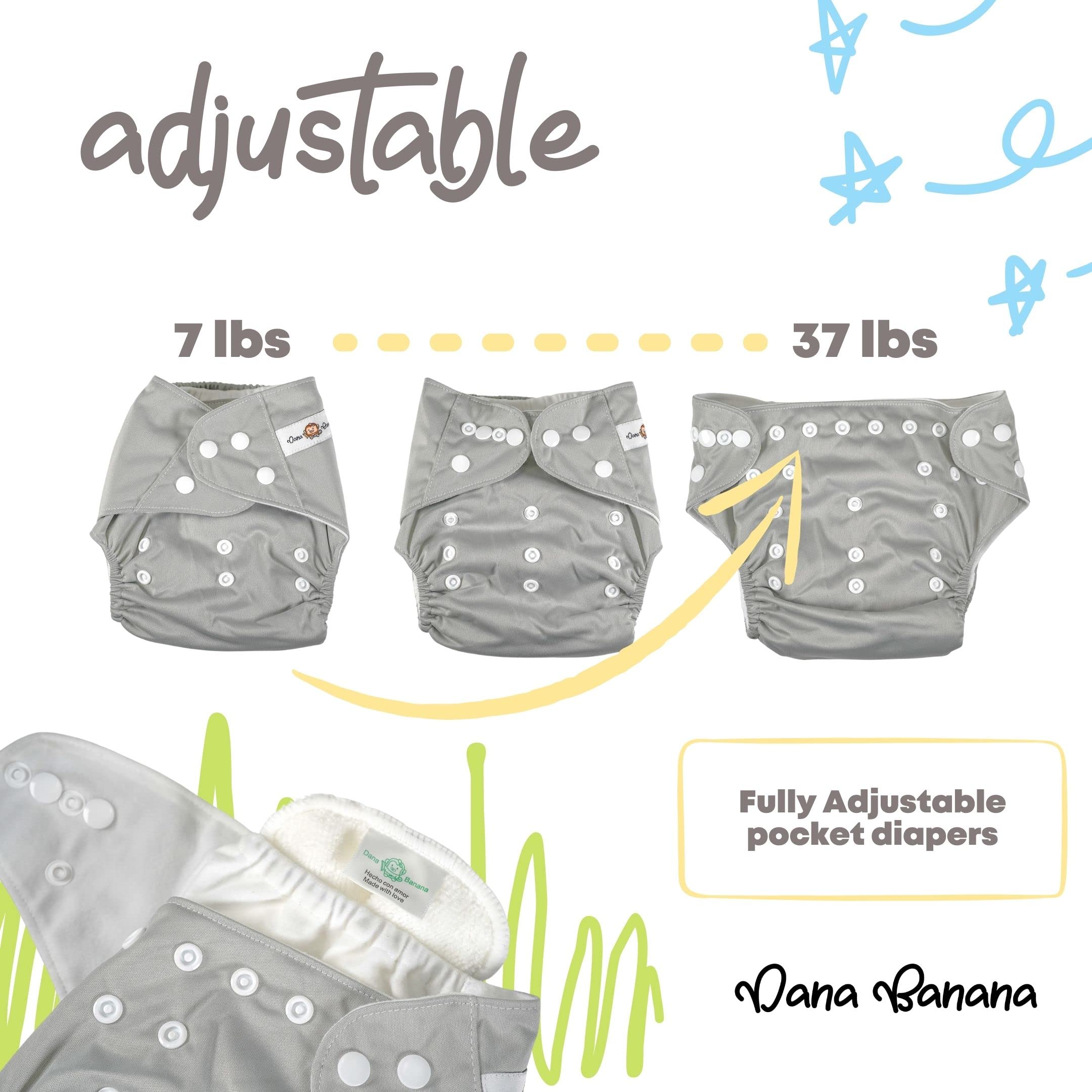 Dana Banana Baby Cloth Diaper 4 Pack + 4 Inserts