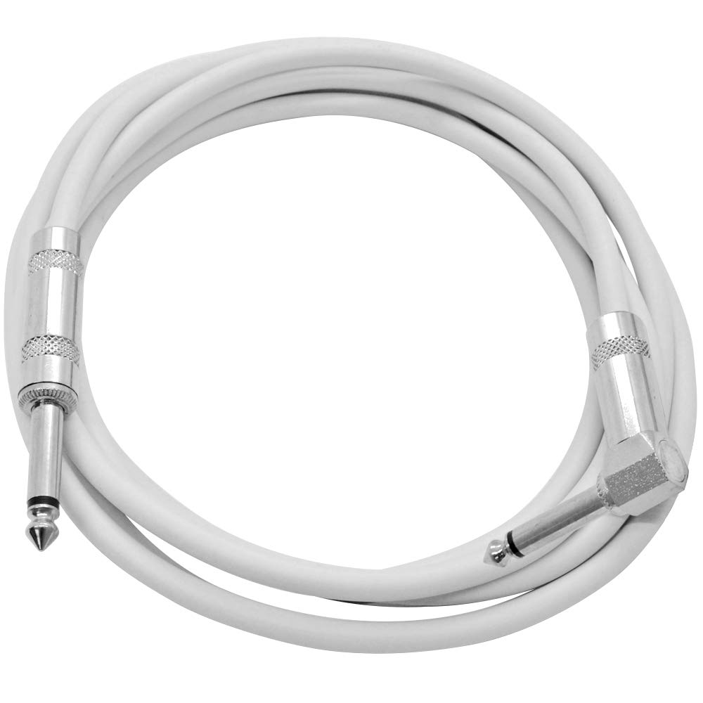 Seismic Audio - SAGC10R-White-2Pack - 2 Pack of 10 Foot White 1/4 Inch TS Right Angle to Straight Guitar Cables 10' Instrument 1/4" Guitar Cords