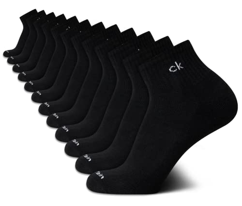 Calvin Klein Men's High Quarter Socks - 12 Pack Breathable Soft Cushion Mini Crew Athletic Socks for Men (Shoe Size: 6-12.5), Size 7-12, Black/White