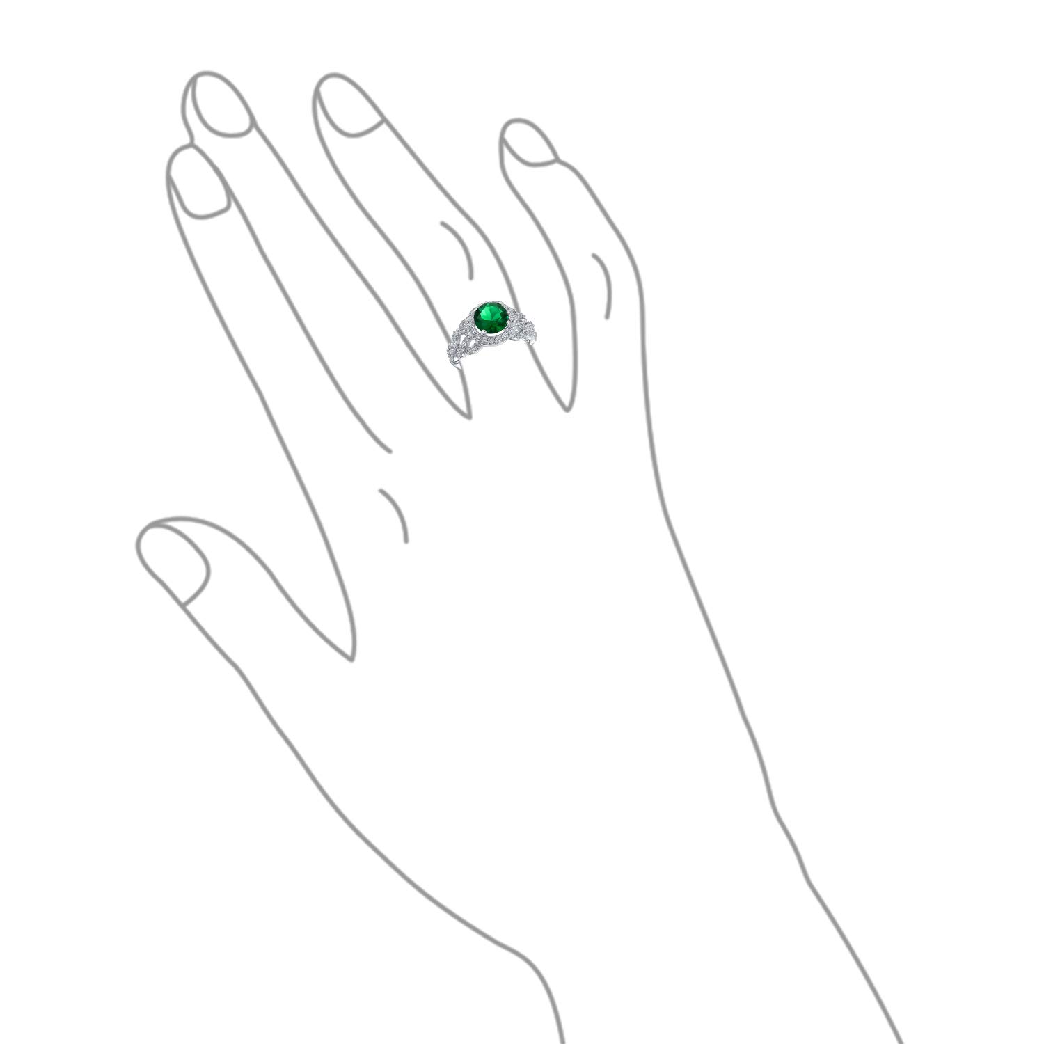 Bling Jewelry Personalize Fashion Round Solitaire Cubic Zirconia CZ Pave Simulated Emerald Green Art Deco Style 3CT Cocktail Statement Ring For Women Silver Plated Engrave it