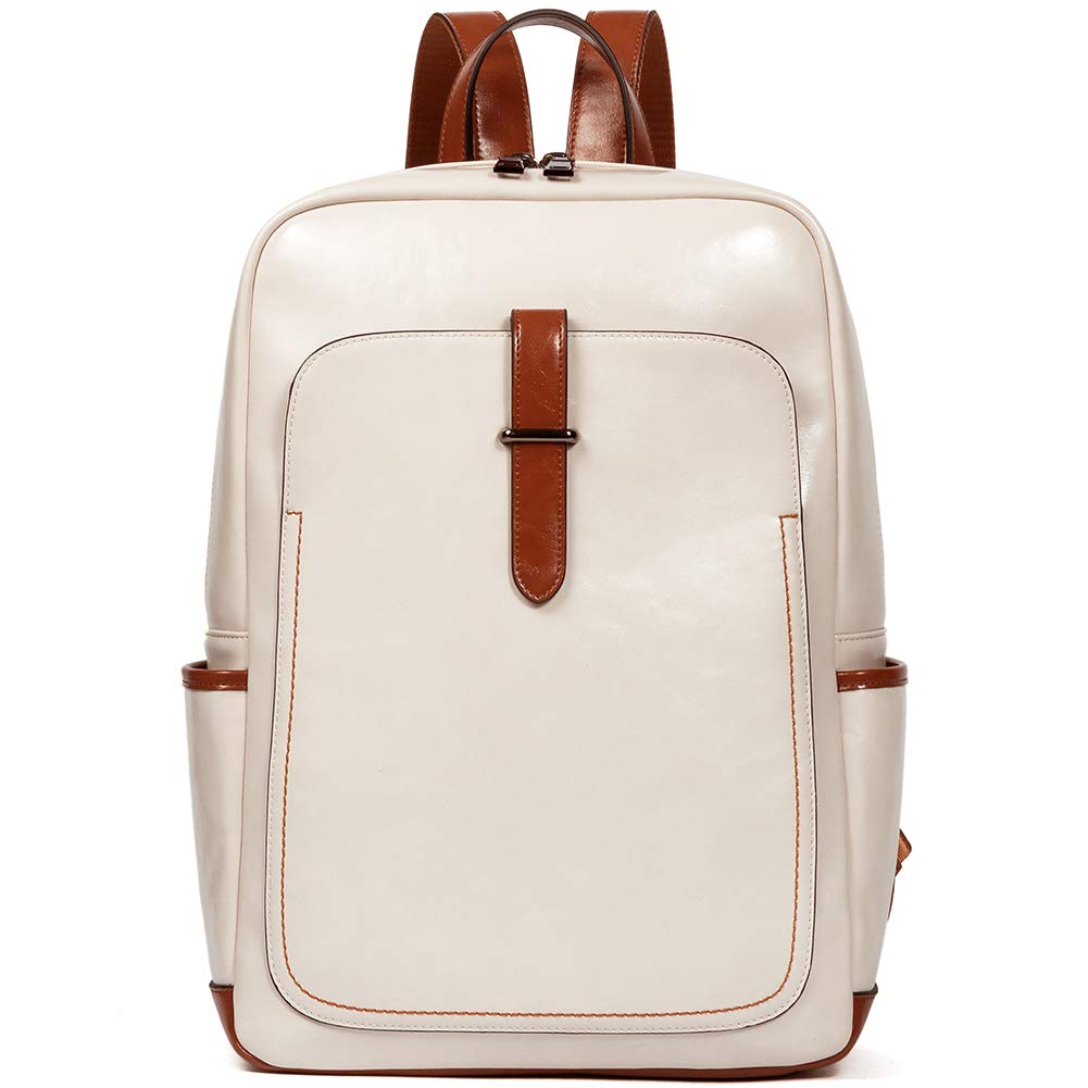 BROMEN Leather Laptop Backpack for Women 15.6 inch Computer Backpack Business Travel Professional Work Daypack College Bag Brown