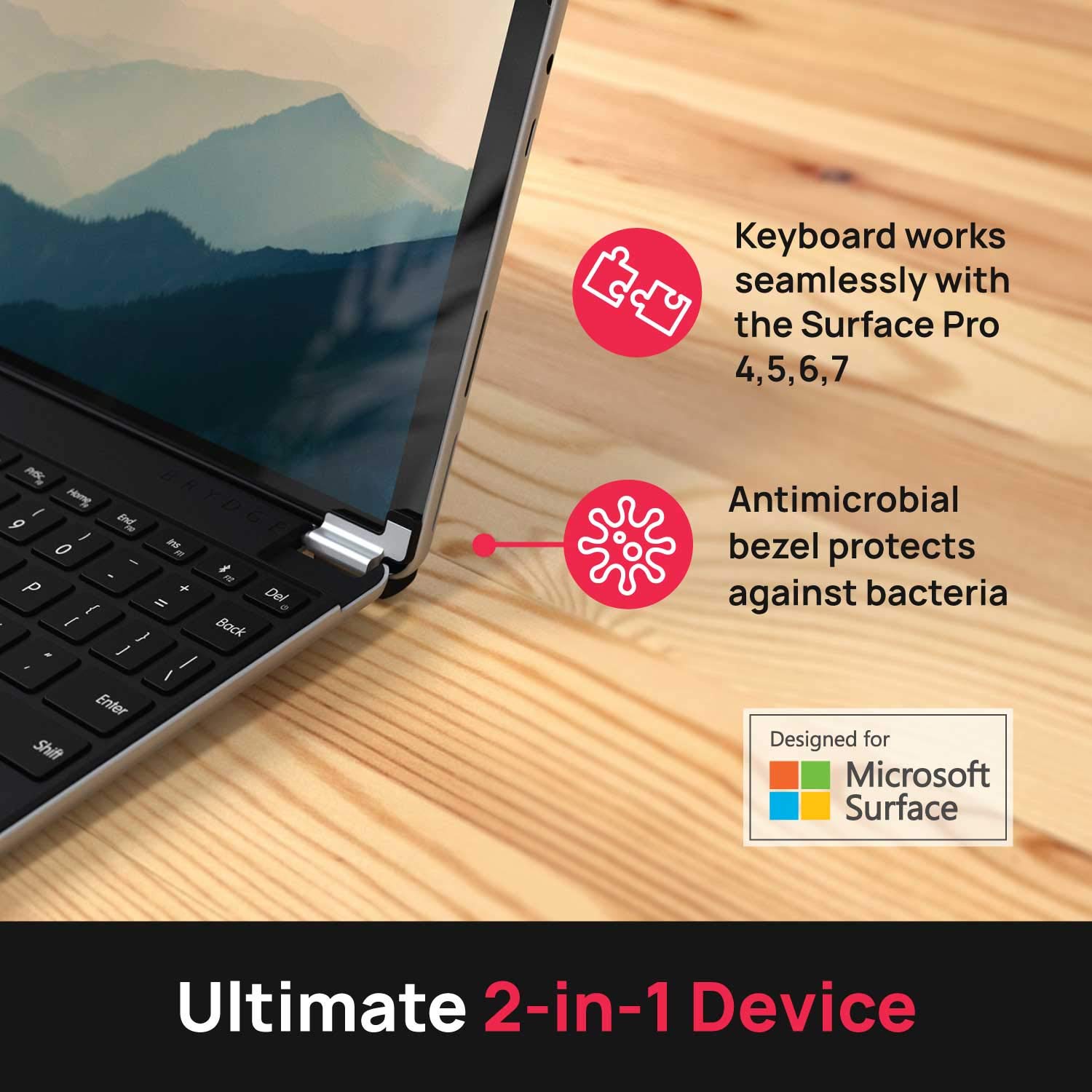 Brydge 10.5 Go+ Wireless Keyboard with Precision Touchpad Compatible with Microsoft Surface Go 1 & 2, Designed for Surface (Silver)