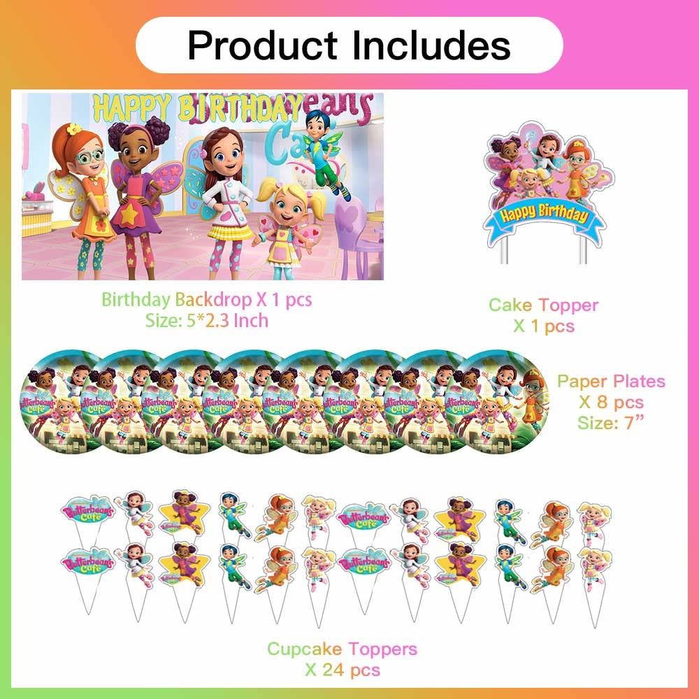 Butterbean's Cafe Party Supplies Birthday Decorations Plates Banner Kids Cake Toppers Set Decorations Decor