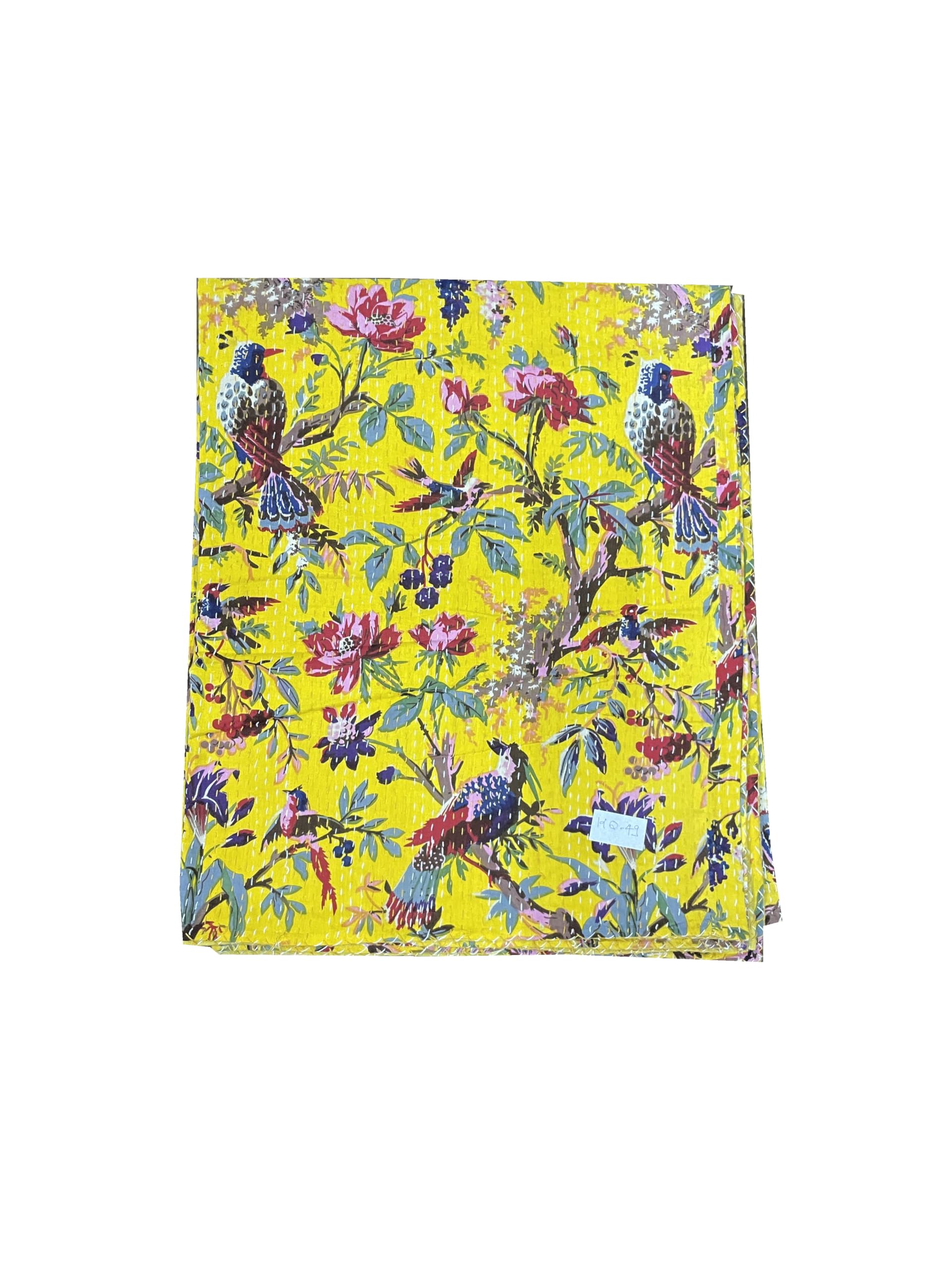 Birds Print Indian Cotton Hand Stitched Kantha Quilt Bedding Throw Bedcover Queen Size Blanket Home Decorative Gudari Bedspread KQ-49