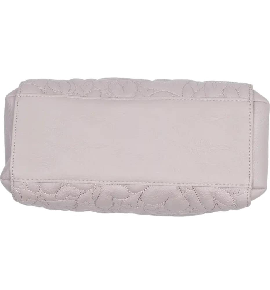 Betsey Johnson XoKiki Quilted Hearts Pebble Textured Grey Faux Leather Triple Entry Satchel Shoulder Bag