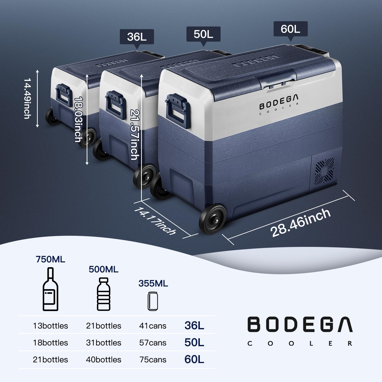 BODEGACOOLER 12 Volt Refrigerator,64 Quart Car Fridge Dual Zone WIFI APP Control,Portable Refrigerator Freezer (60L)-4℉-68℉,12v Cooler Fridge,12/24V DC and 100-240V AC for Outdoor,Camping,Travel,RV