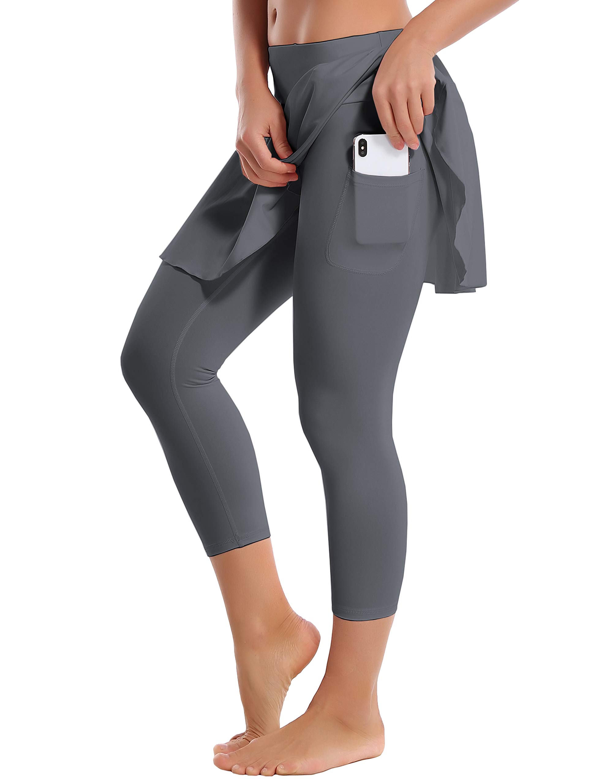 BUBBLELIME 5"/19"/26" XXS-XL Women's UPF 50+ Adjustable Running Skort - Pleated Skort Capris_Gray Small-19 Inseam(2)