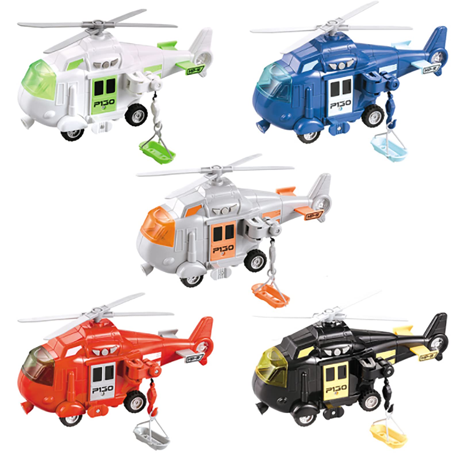 OMGTOY Military Helicopter, Airforce Airplane Toy with Hanging Basket Lights and Sounds for Kids(White)