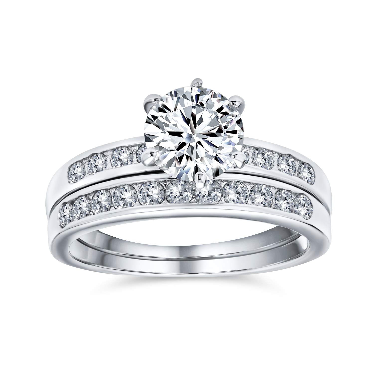 Bling Jewelry Vintage Round Cut CZ Engagement Wedding Ring Set 1.5ct - Size 7