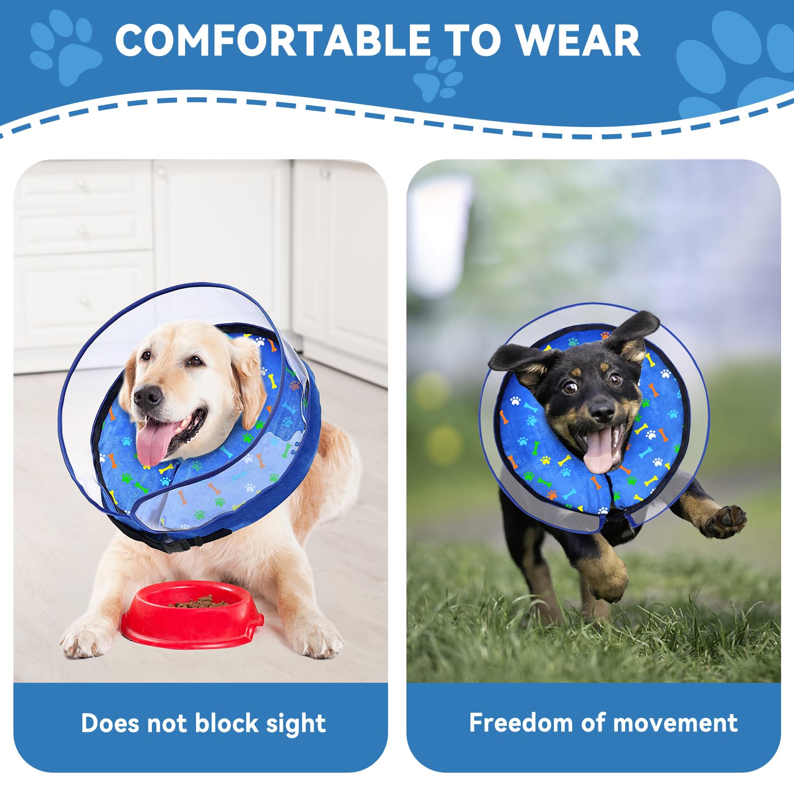 Dog Cone Collar, Inflatable Adjustable Dog Surgery Collar for Small Medium Dogs and Cats, Soft Dog Cone for Dogs After Surgery with Enhanced Anti-Licking, Protective Dog Donut Collar(M+)